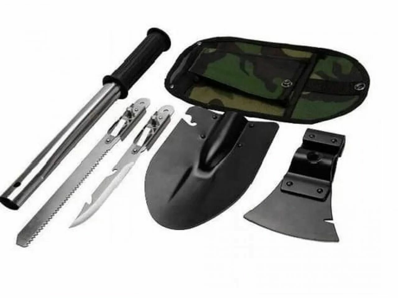 Лопата саперная туристическая 4 в 1, длина 45см (лопата, топор , пила , нож ) в чехле