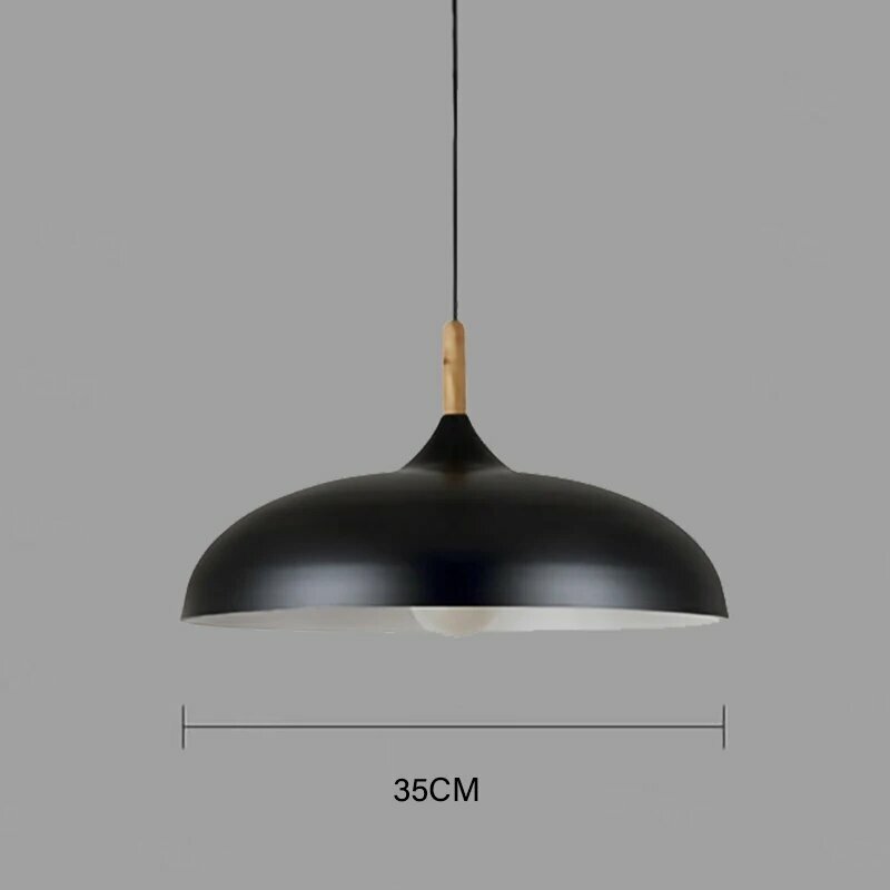 Подвесной светильник из дуба, E27, в скандинавском стиле, Black, Without bulb, Черный