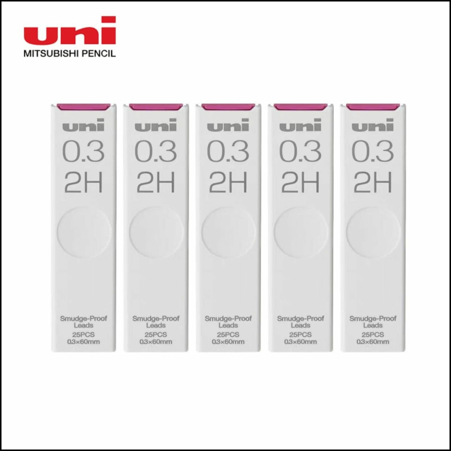 Грифель чернографитный для механического карандаша, Uni Smudge-Proof UL-S, 5 пенала по 25 стержней, 0,3мм 2H