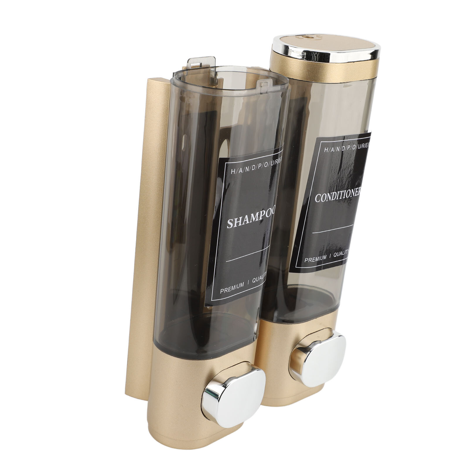 Настенный насос насос на стену монтажа на 300 мл ABS Двухмольный прозрачный вид на шампунь -диспенсер Золото