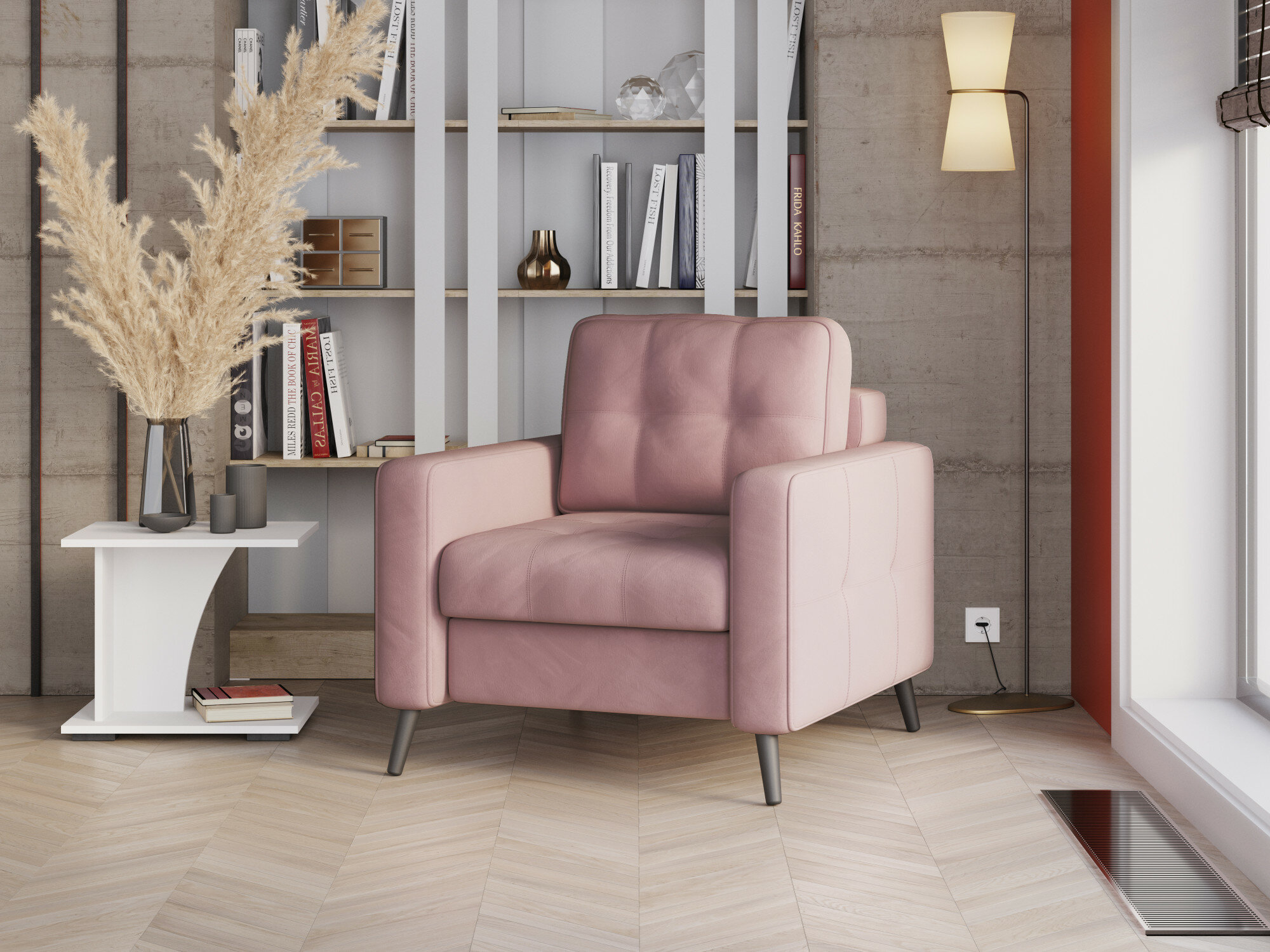 Кресло нераскладное, обивка двухслойный велюр, Пыльная роза (опоры 150мм)