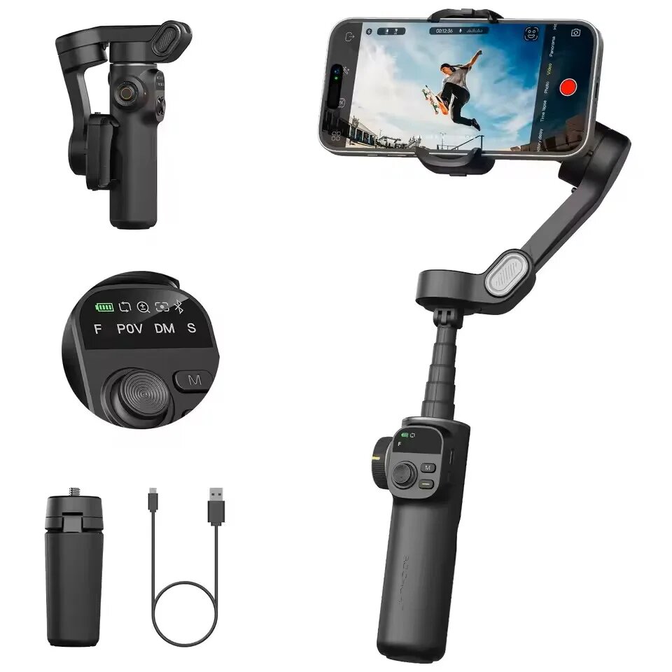 AOCHUAN Handheld Gimbal 3-Axis Stabilizer Smart X2 With 20cm Extension Rod LED Display Phone Holder For iPhone 16 15 Smartphone
