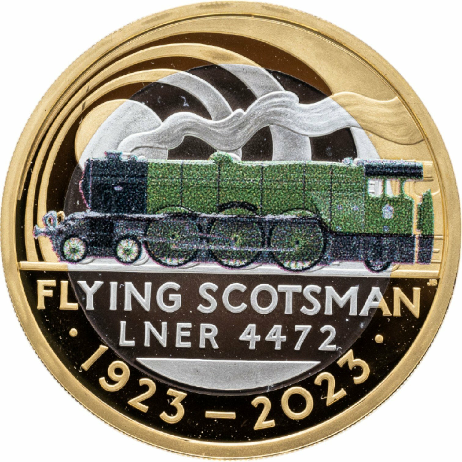 Великобритания 2 фунта 2023 "Поезд Летучий шотландец цветной" в футляре, с сертификатом, Серебро 925, в сохранности Proof