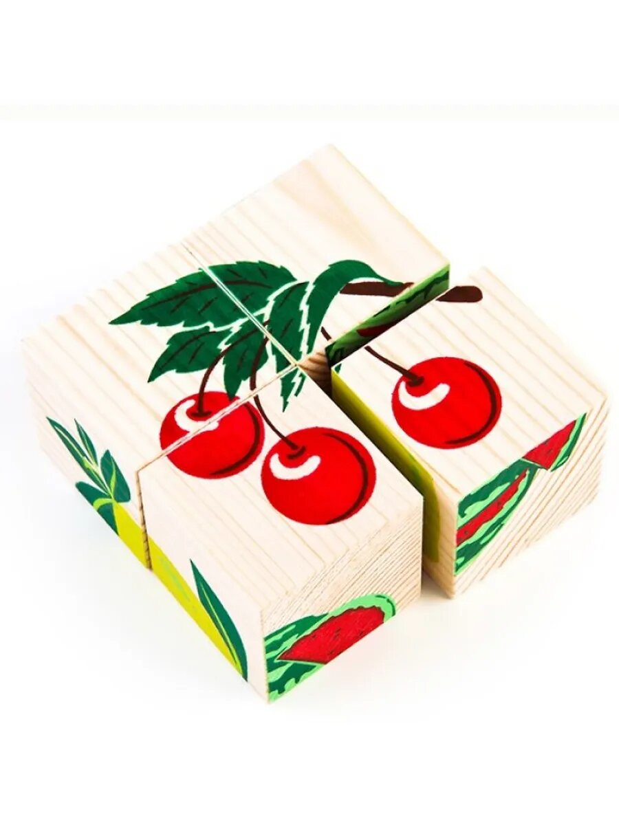 Дер. Кубики 4шт Фрукты-ягоды 3333-2