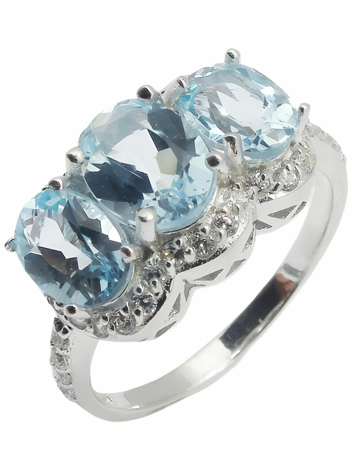 Кольцо тонкое, серебро, 925 проба, родирование, топаз, фианит