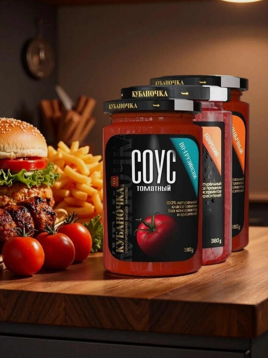 Кубаночка соусы Грузинский, Шашлычный, Татарский 380 г. (Набор из 3шт)