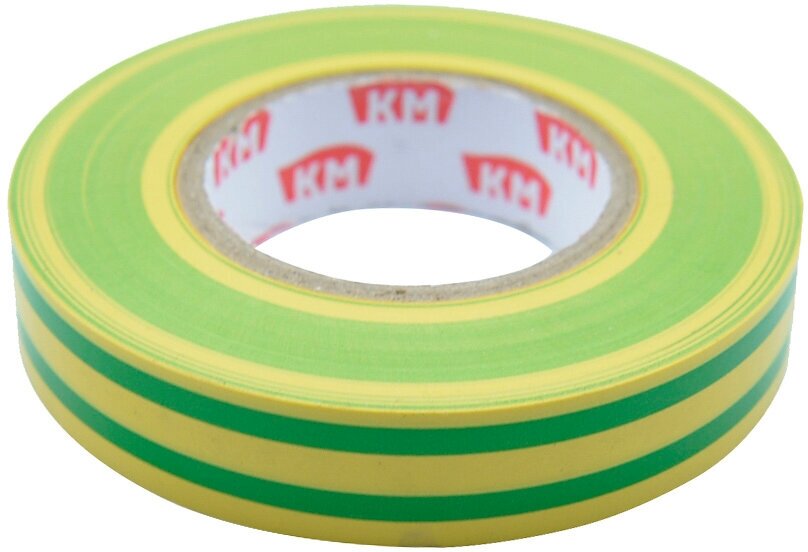 Изолента КМ ПВХ Жёлто-зелёная 15 мм 20 м односторонняя