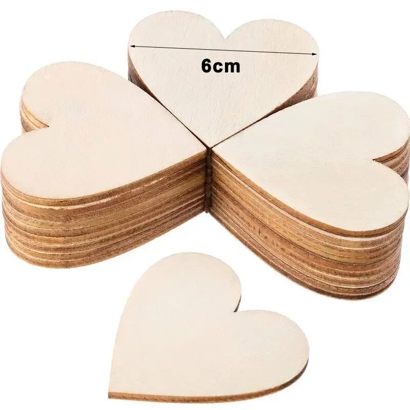 Деревянные вырезы сердца разных размеров 60mm 10pcs