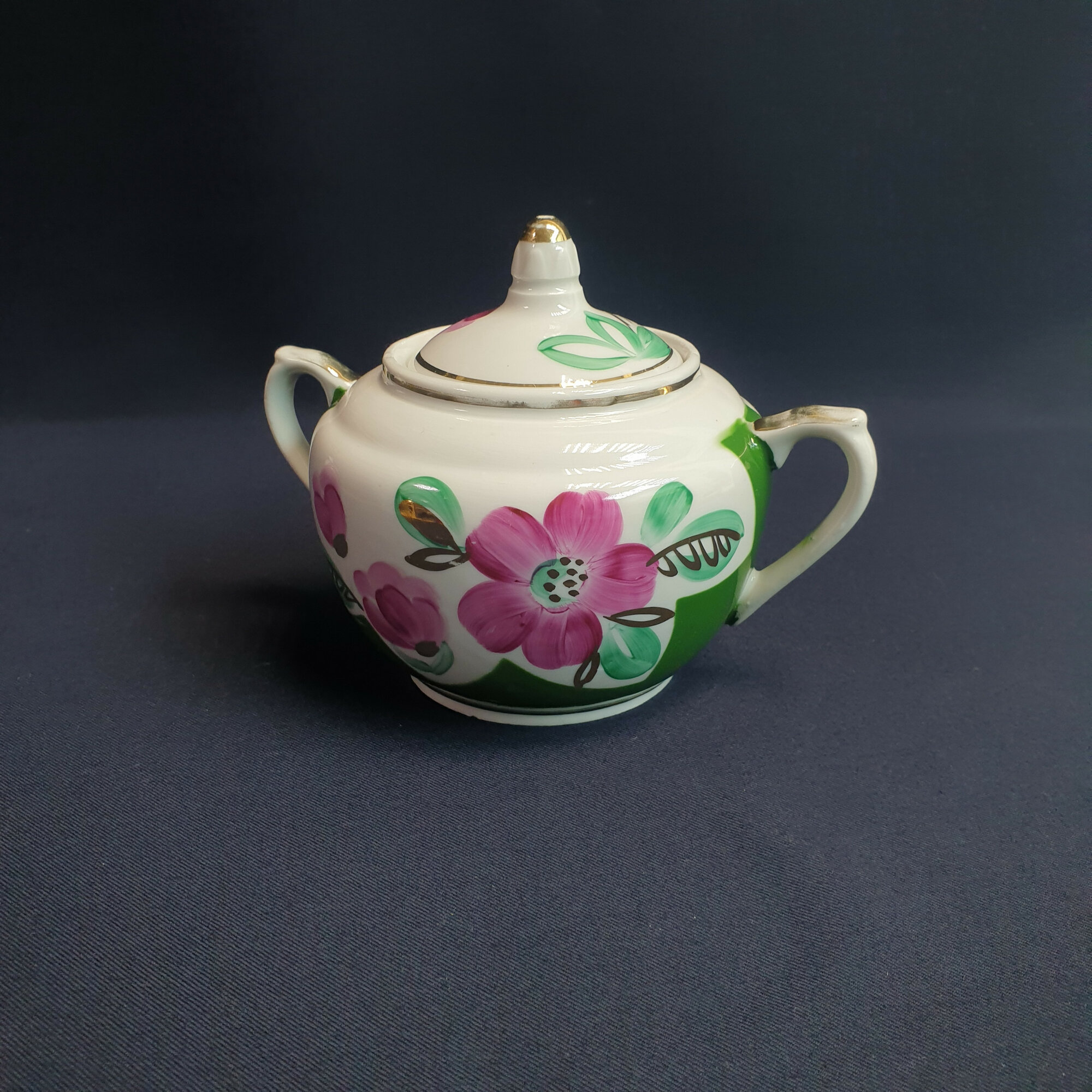 Сахарница Вербилки, фарфор роспись позолота 0.5 л, замена крышки скол, винтаж СССР