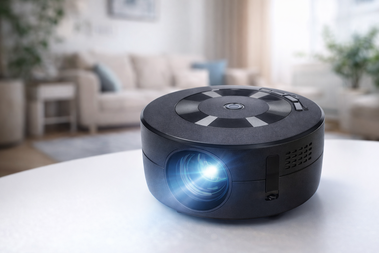 Мини LED проектор портативный круглый, домашний кинотеатр, USB/microSD, беспроводной mirroring iOS/Android/Windows