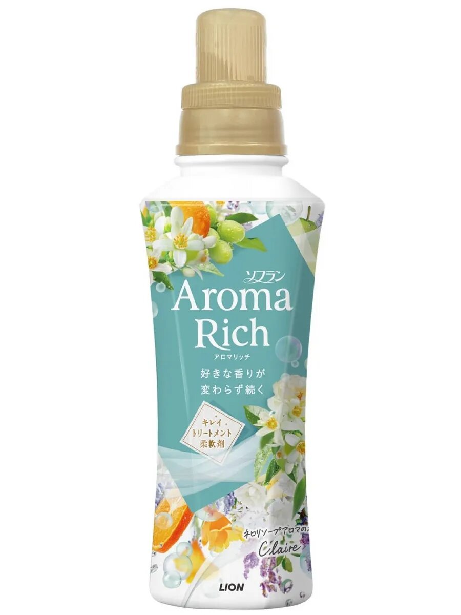 Кондиционер для белья LION Soflan Aroma Rich Claire c натуральным маслом нероли, 480 мл. бут