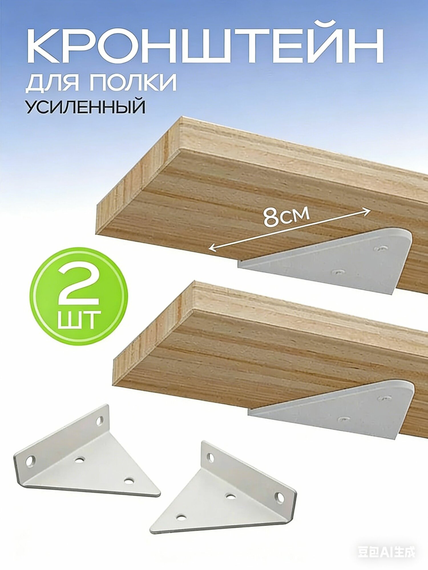 Невидимый треугольный кронштейн для настенных полок PlanB Small, металлический белый, 2 шт, нагрузка до 15 кг