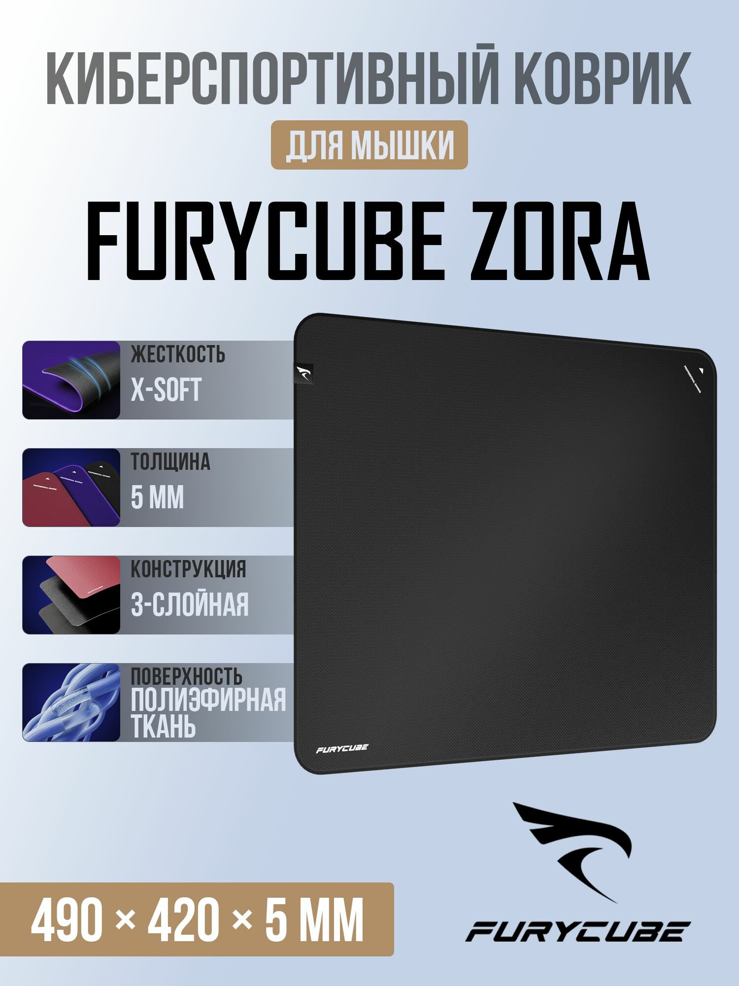 Игровой коврик для мышки Furycube ZORA, черный