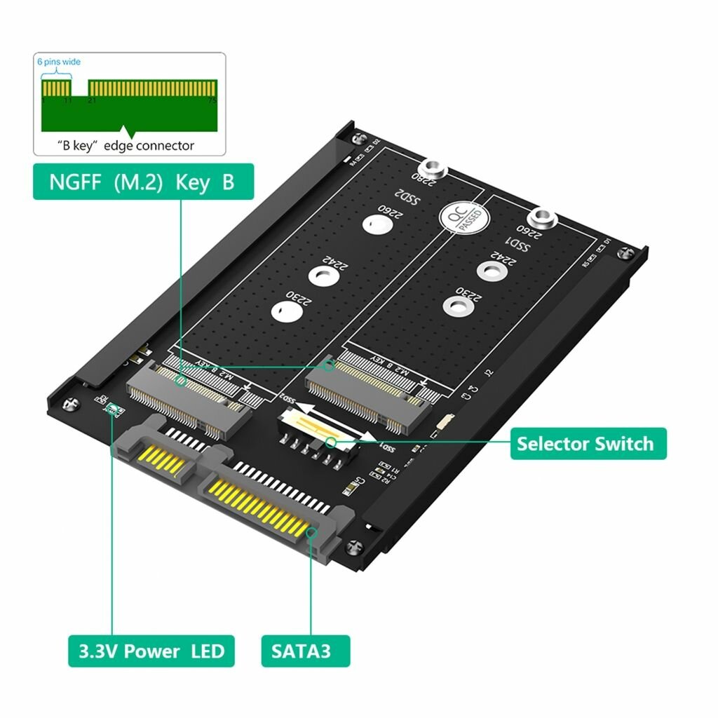 Адаптер M.2 SATA 3.0 для SSD 2.5" — фото 1