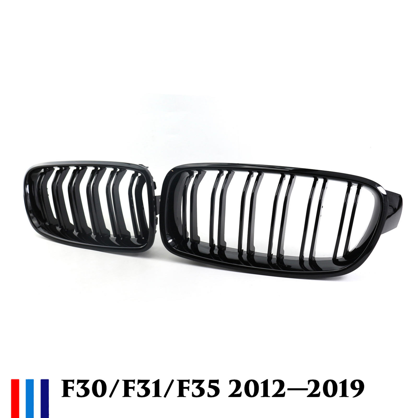 Решетка радиатора MyPads для BMW 3 серии F30/F31 (2012-2019) глянцевая черная с двумя планками комплект