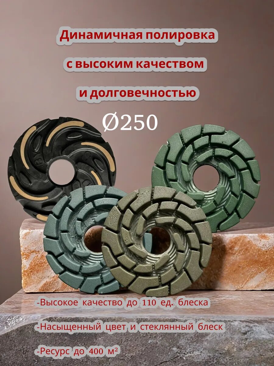 Комплект алмазного инструмента ладдер 250 диаметра, для полировки гранита, мрамора на станке, Беларусь