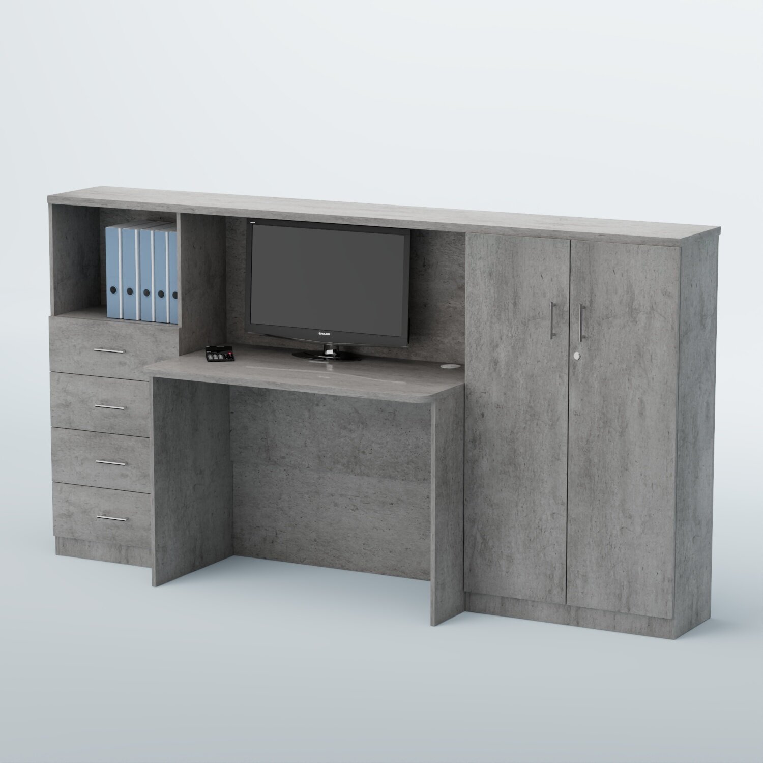 Ресепшн с тумбами и декорированным фасадом вега №3Д. Производство товара - компания ТОБ.