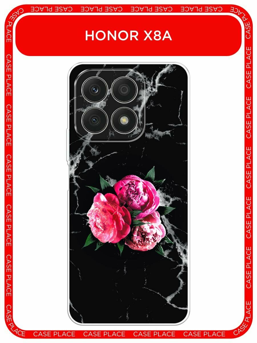 Чехол на Honor X8A / Хонор X8A с принтом "Букет на черном мраморе"
