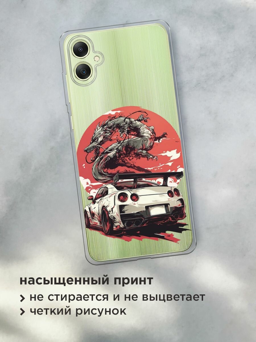 Чехол на Samsung Galaxy A06 / Самсунг Галакси А06 с принтом "Car and dragon", прозрачный — фото 1
