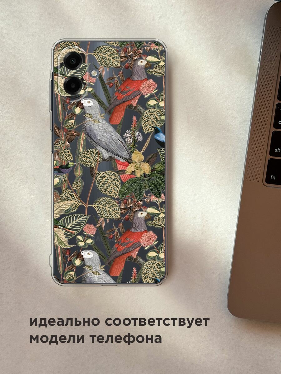 Чехол на Samsung Galaxy A07 / Самсунг А07 с принтом "Tropical pattern", прозрачный — фото 1