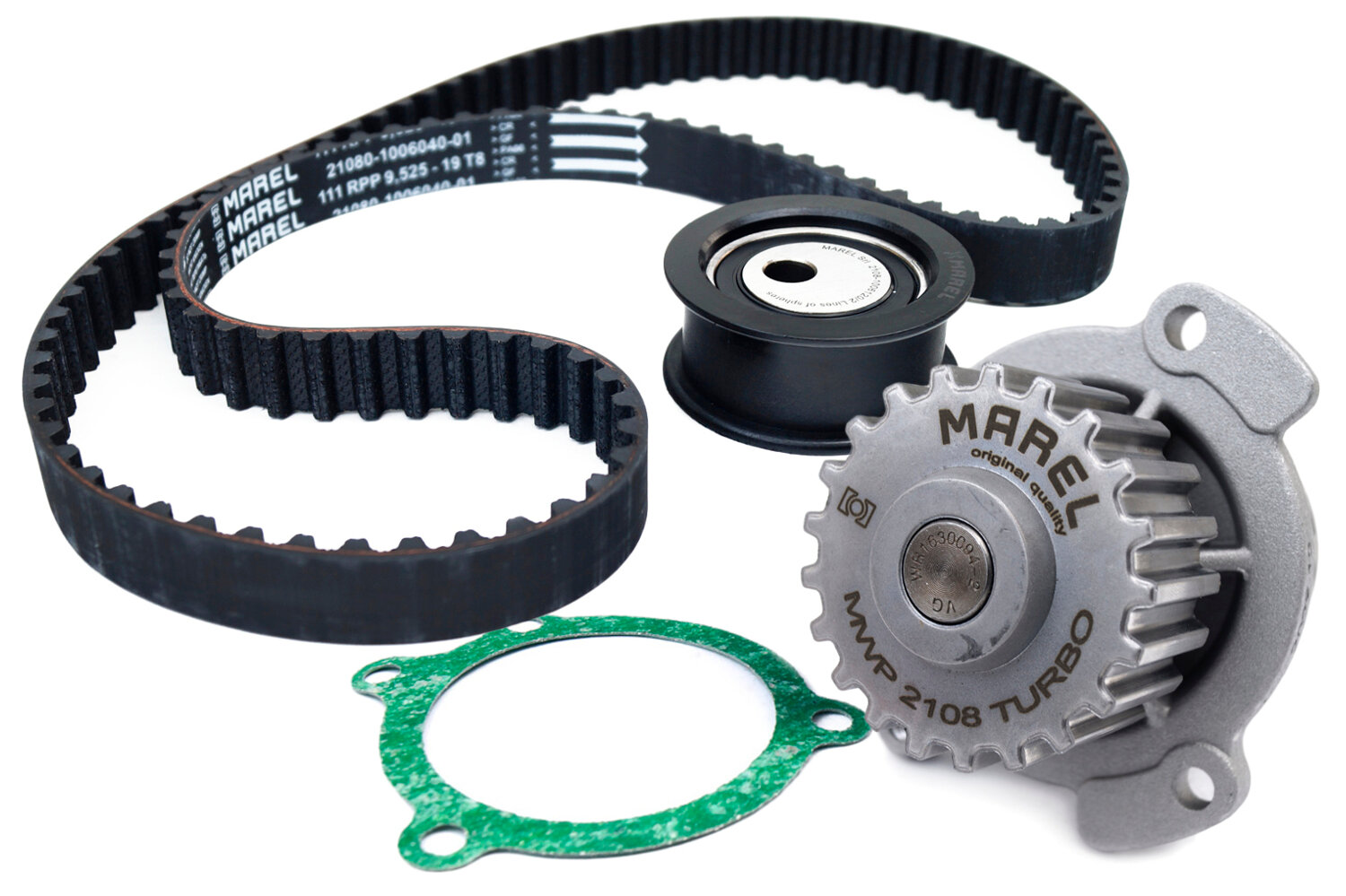 Комплект ремня ГРМ Marel Standart с помпой Magnum Turbo для 8-клапанных ВАЗ 2108-21099, 2110-2112, 2113-2115, Лада Приора, Калина, Калина 2, Гранта в комплектации Стандарт, Ока