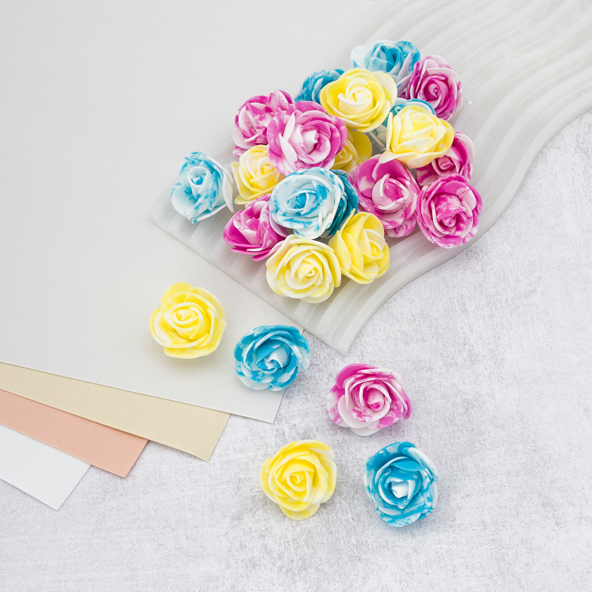 Цветы для декора из фоамирана 'Розочка', 38 мм, микс №11, 3 цвета, 24 штуки