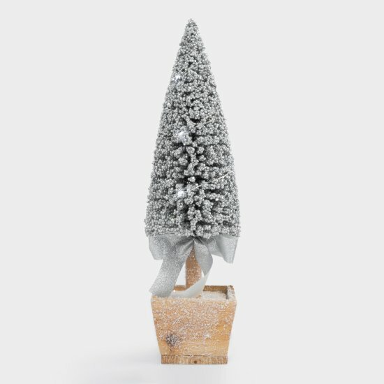 Ель искусственная Anna Lafarg 42 см, с подсветкой, в горшке, пластик/дерево, серебристая, Interior silver