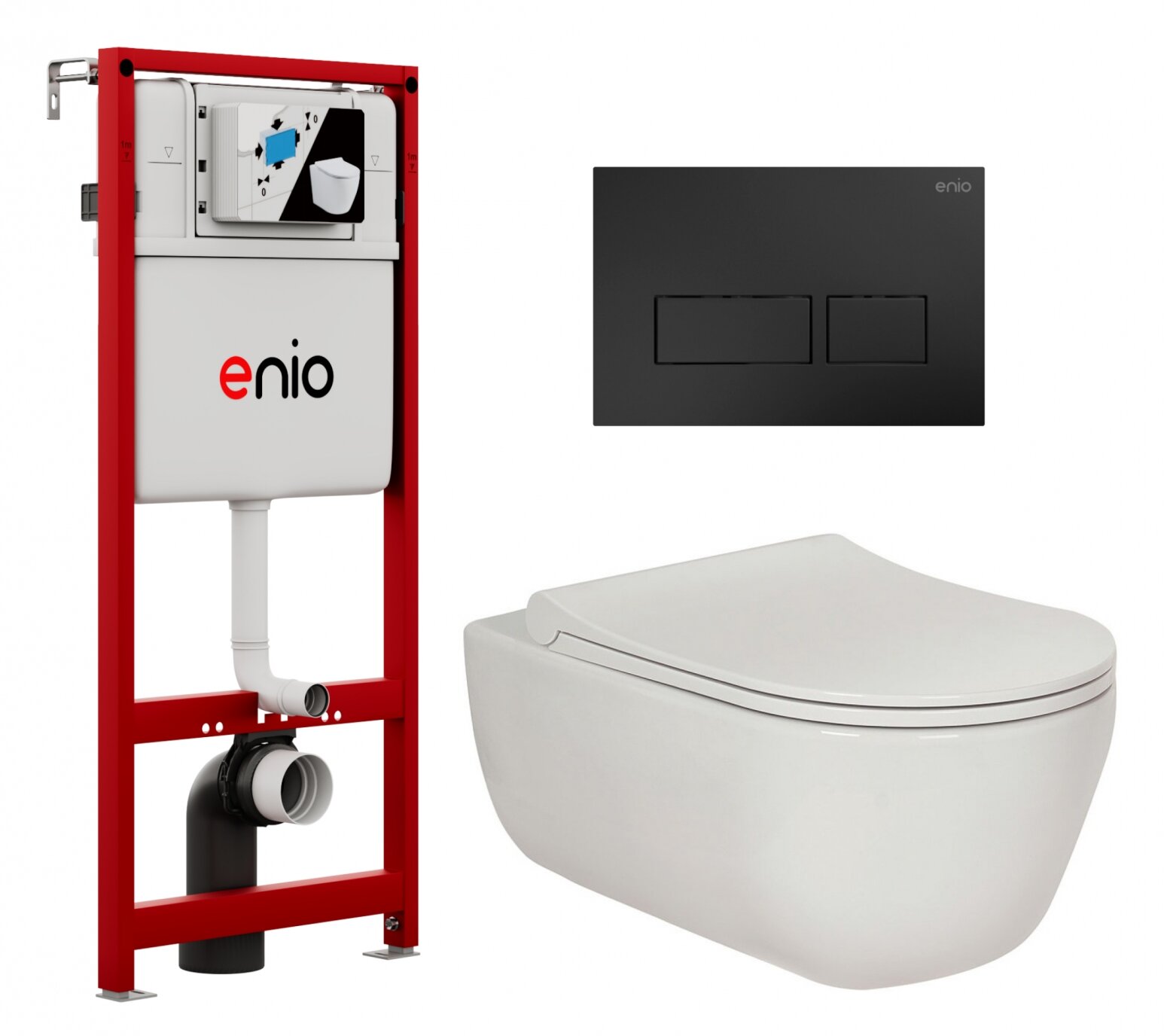 Комплект 3 в 1 инсталляция Enio Profi EN7050050 + Унитаз подвесной Berges Wasserhaus Ego XL 082118 + кнопка чёрная матовая Linea