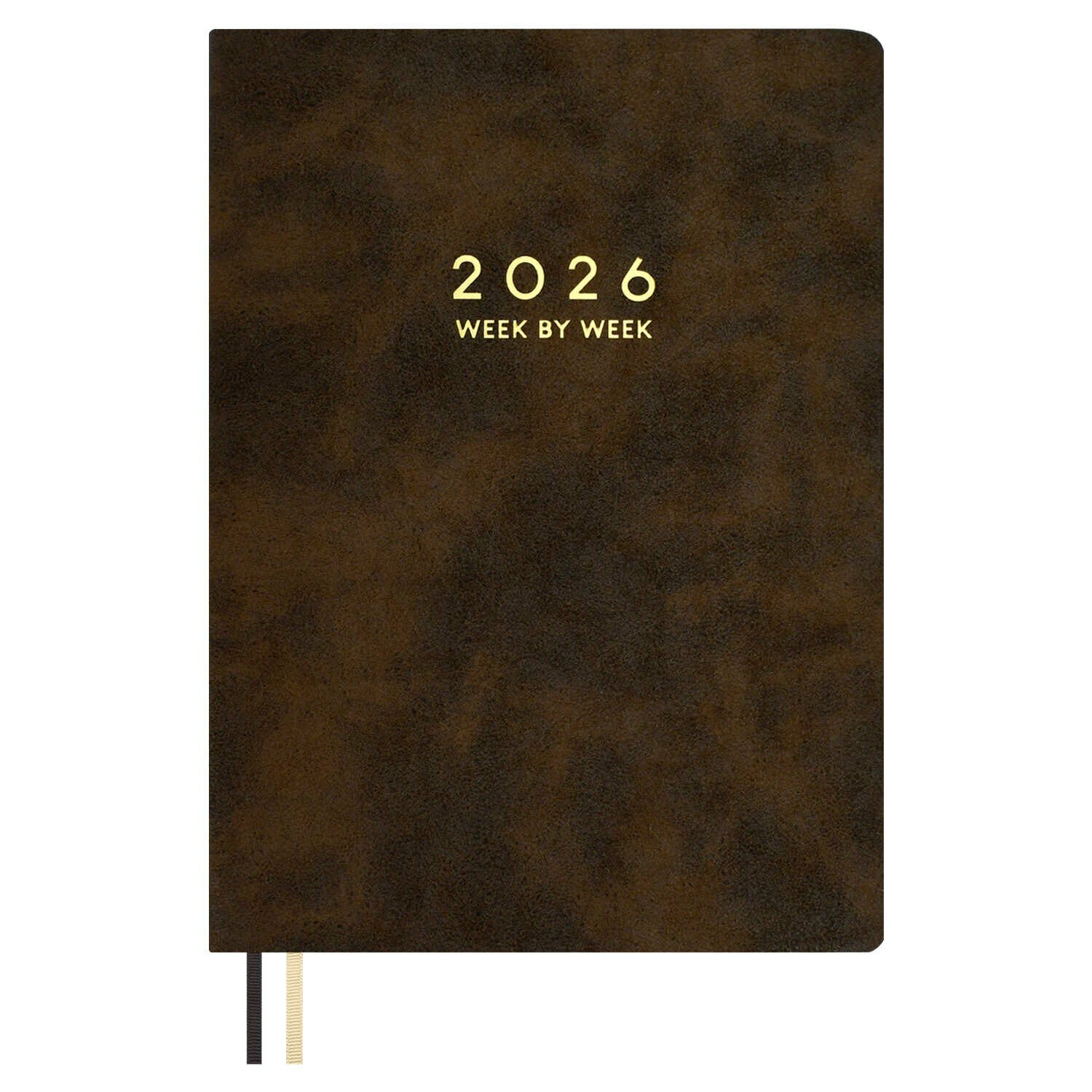 Еженедельник дат. 2026г. А5 80л "Тиволи делавэ" коричневый, кожзам, мягк. переплет, блинт. тиснение, офсет, тисн. фольгой, 2 ляссе, инд. уп