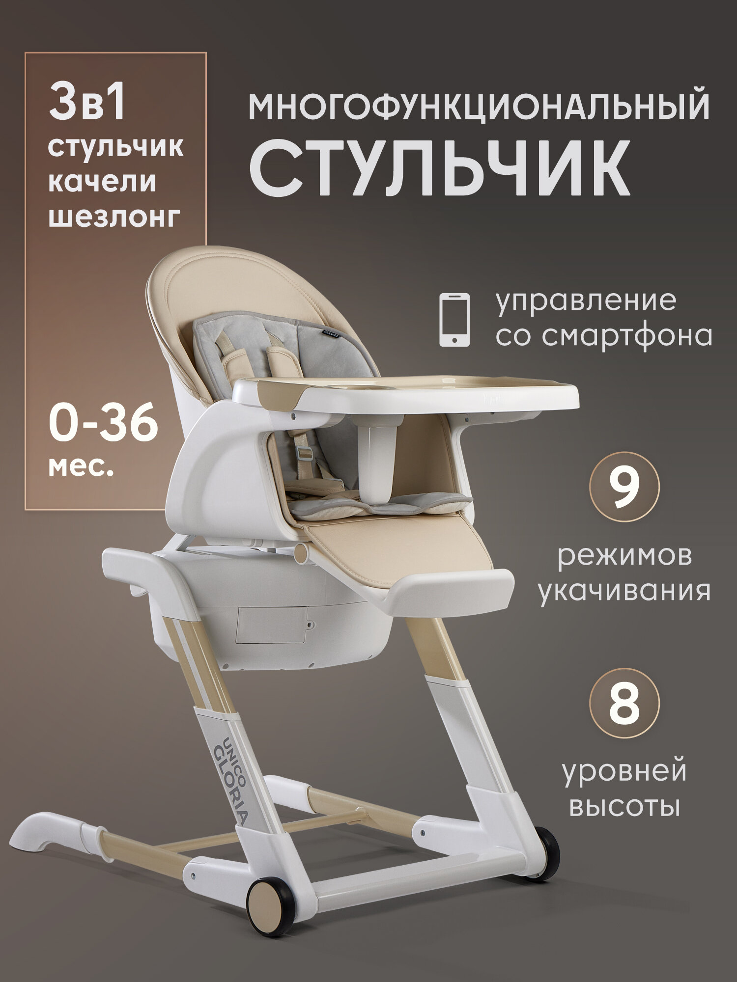 Стульчик для кормления с электронной функцией качения Nuovita Unico Gloria