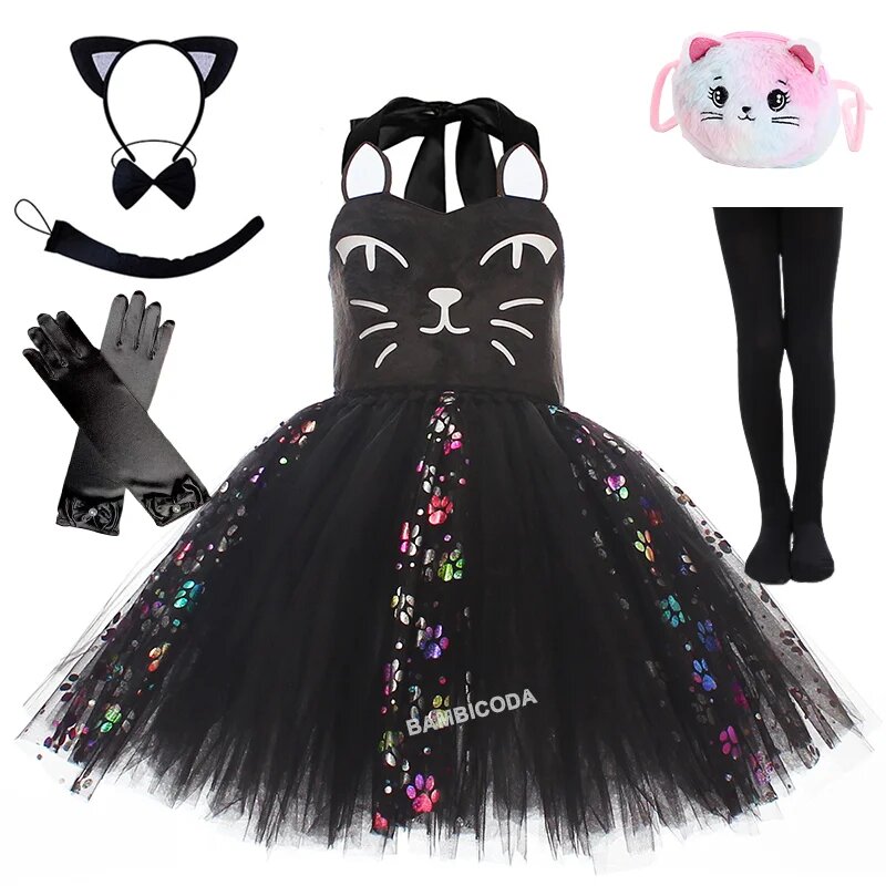 Косплей костюм кошка STYNISYT для девочки L(6-7Y), Черный, b9