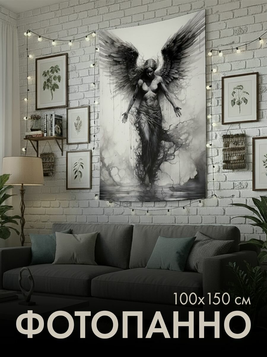 Панно тканевое PrintyFull / 100x150 см / уголь, ангел