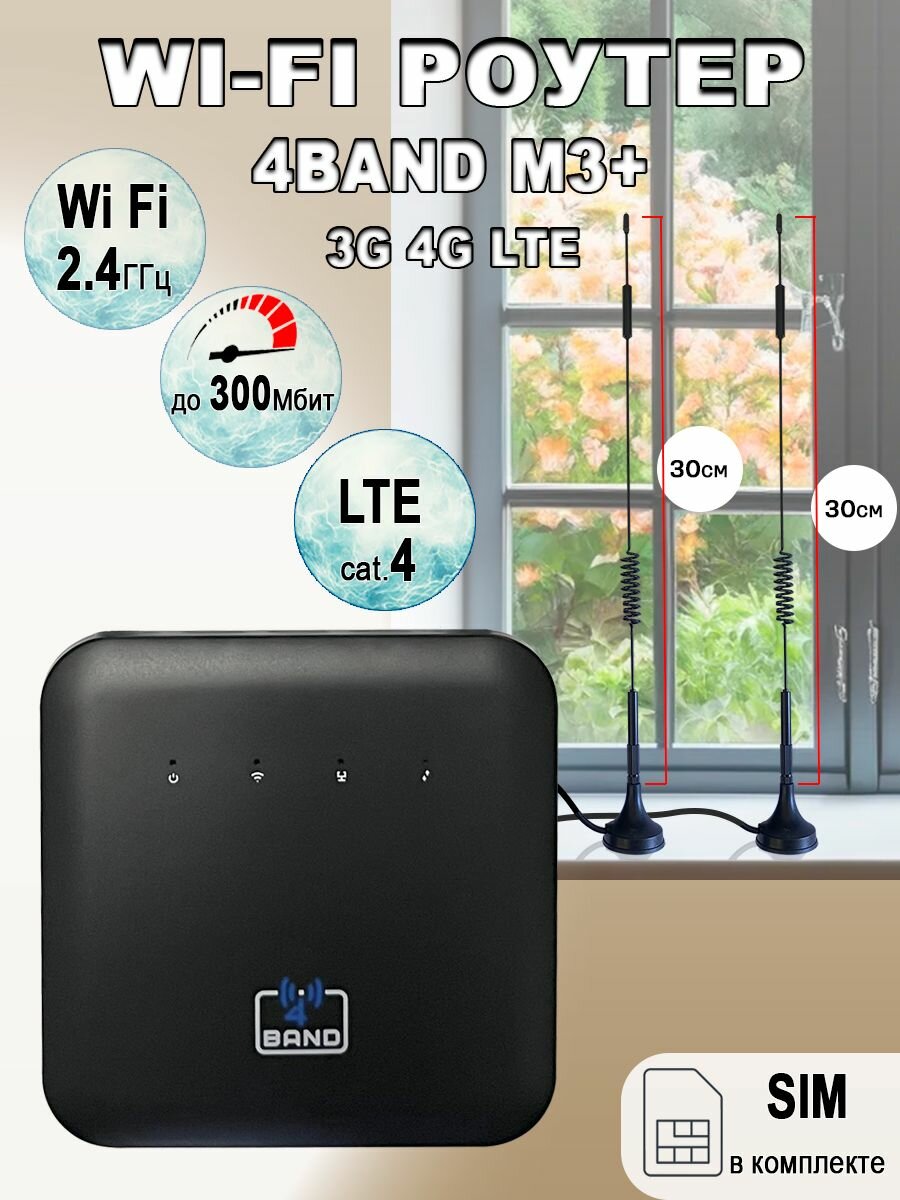 Роутер 4G Wi Fi M3+ с сим картой и выносными антеннами 30см