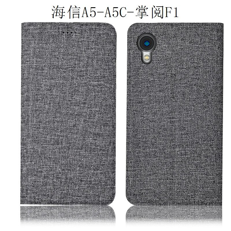Чехол-крышка из льна для Haier A5/A5C и PocketBook F1, угольно-серый - защитный чехол с подставкой