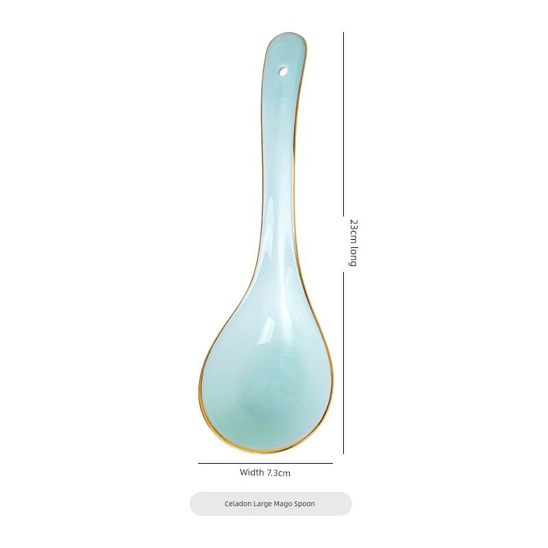 Ложка для супа Celadon, китайская посуда, ложка с длинной ручкой, ложка для риса, костяной фарфор, большая ложка,