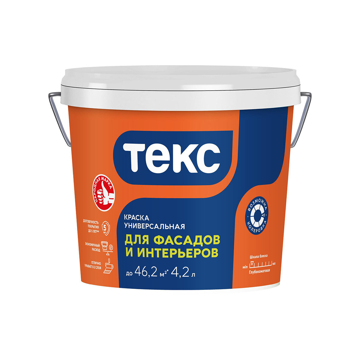 Краска фасадная Текс воднодисперсионная, универсальная, 4,2 л, 6,5 кг