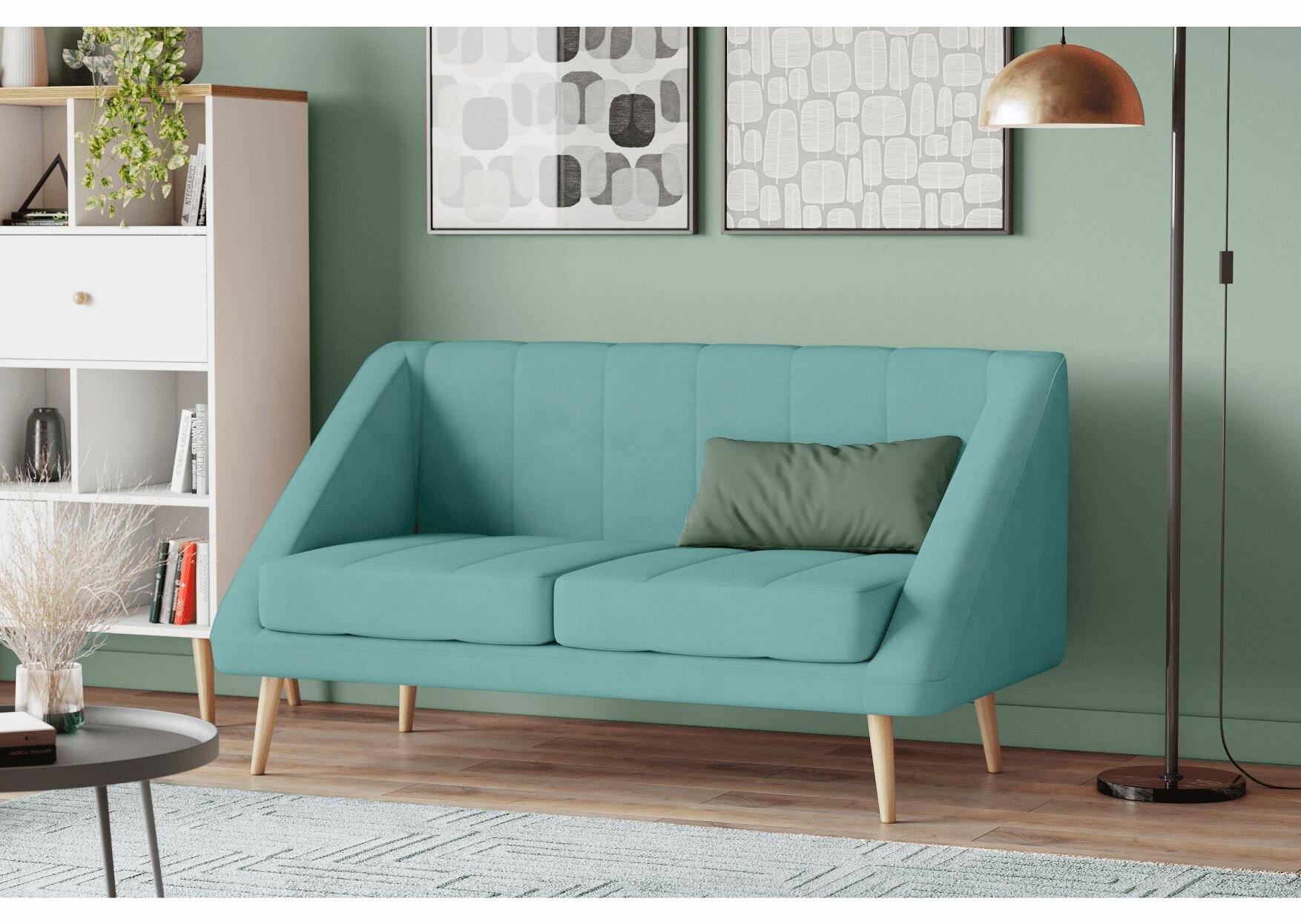 Диван прямой Астрид в цвете мятно-бирюзовый (Велутто 43), блок независимых пружин