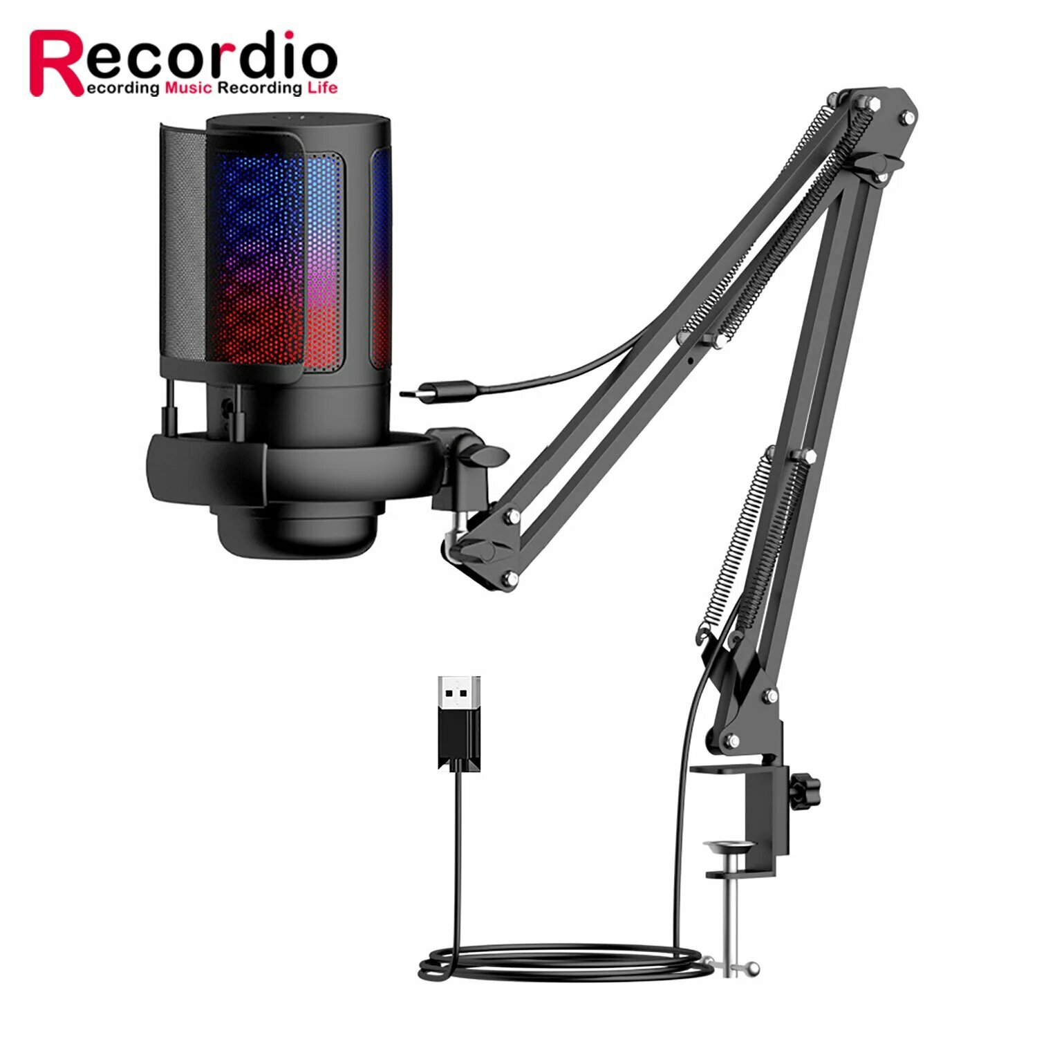GAM-ME6S игровой микрофон USB ПК записывающий микрофон RGB освещение конденсаторный микрофон подставка микрофон с набором выдувной сетки