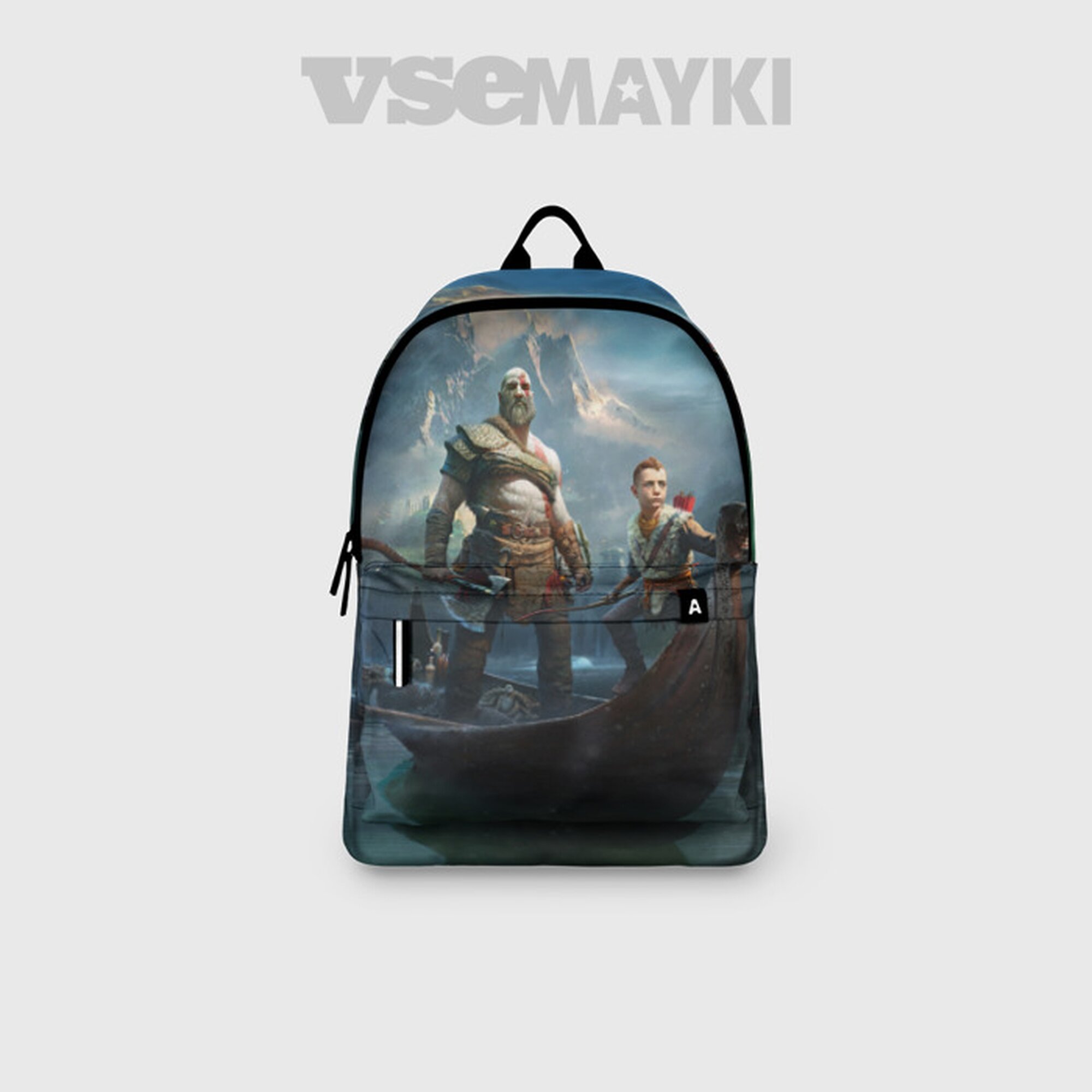 Рюкзак VseMayki с принтом Кратос c Атреем, унисекс, One size, белый