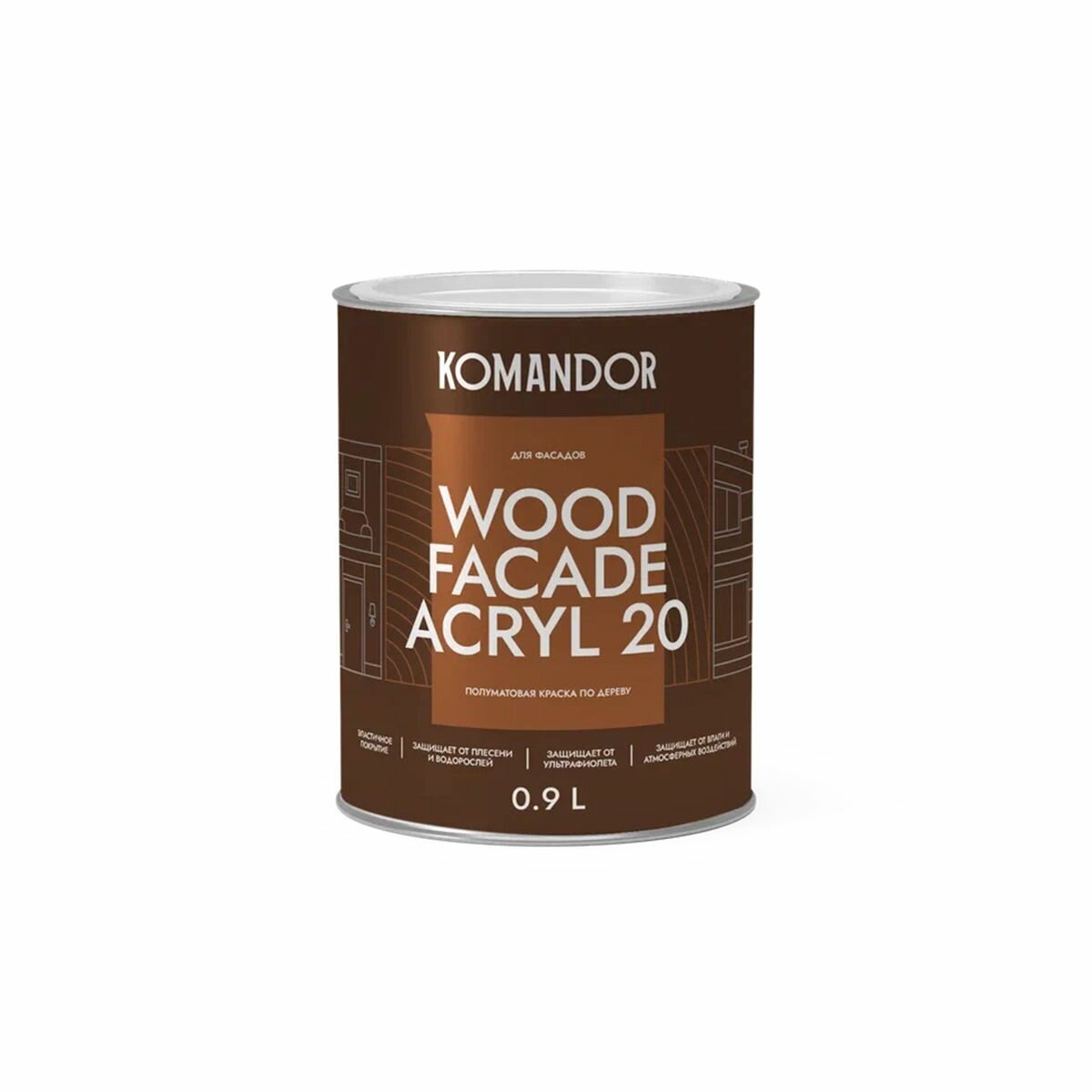 Краска по дереву Komandor WOOD FACADE ACRYL 20, база A, 0.9 л