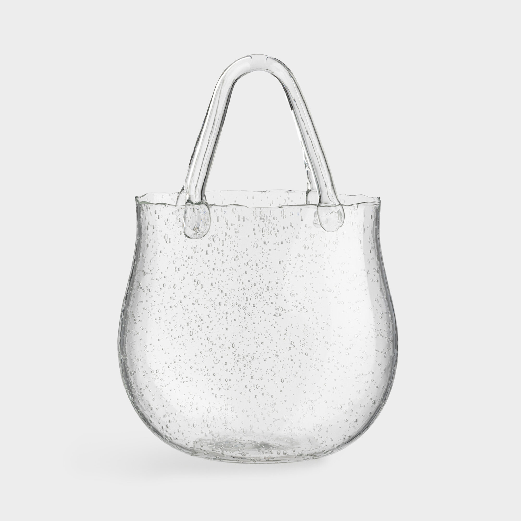 Ваза для цветов, 27 см, декоративная, с ручкой, стекло, Сумка, Clear