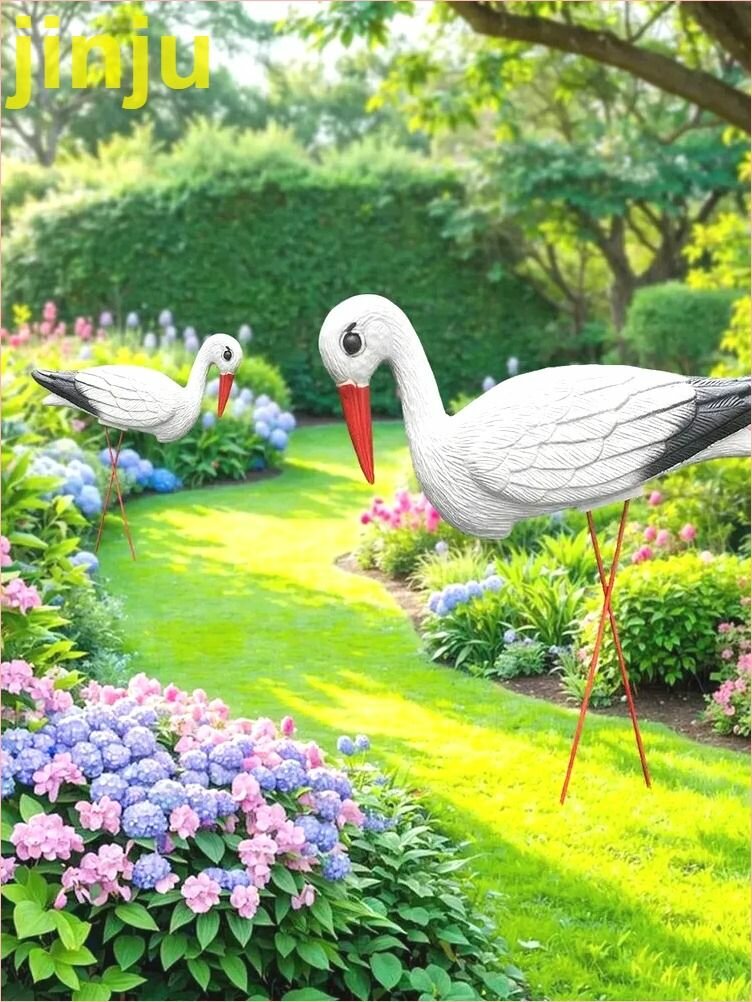 Фигурка "Аист" садовая, из металла и пластика, 60x11x31 см, водоплавающая, подвесная, белая