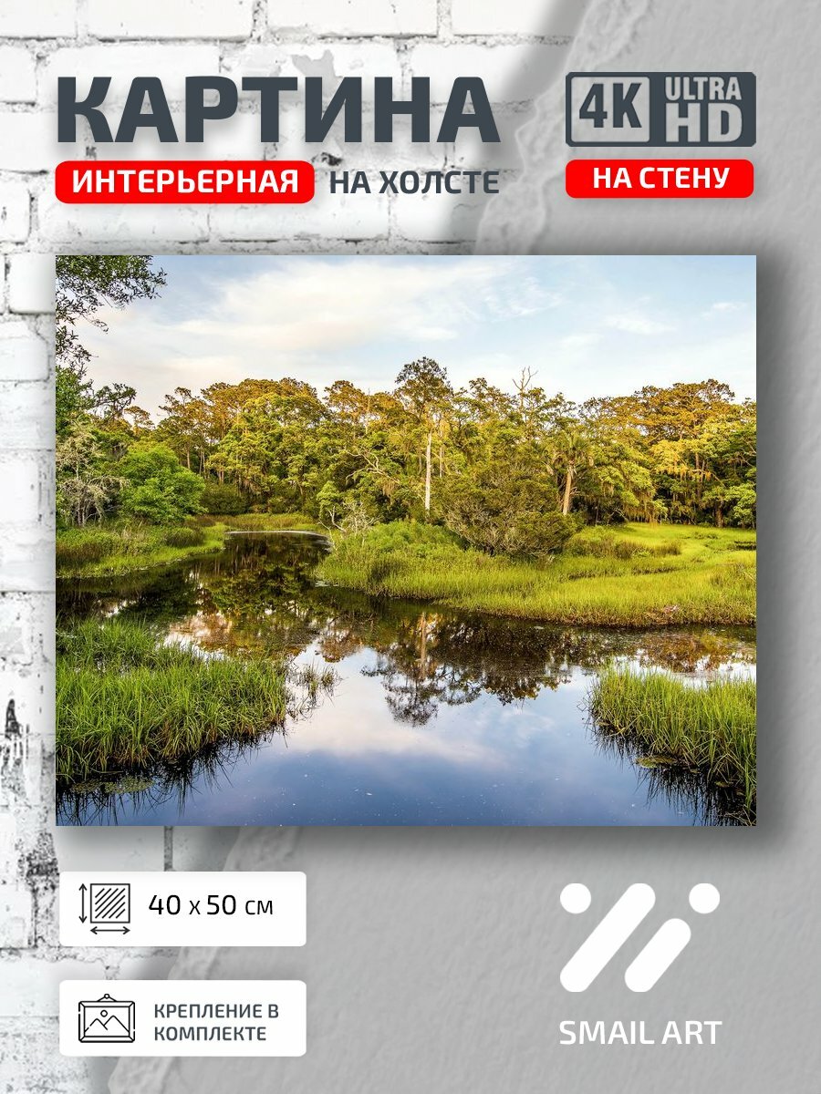 Картина на холсте интерьерная 40 на 50 на стену Река Landscape для кабинета пейзаж интерьер