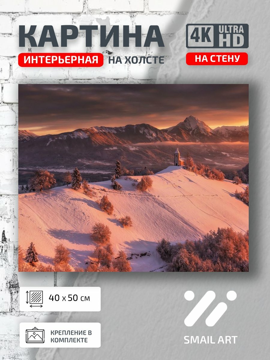 Картина на холсте интерьерная 40 на 50 на стену Снег Landscape для кабинета пейзаж интерьер