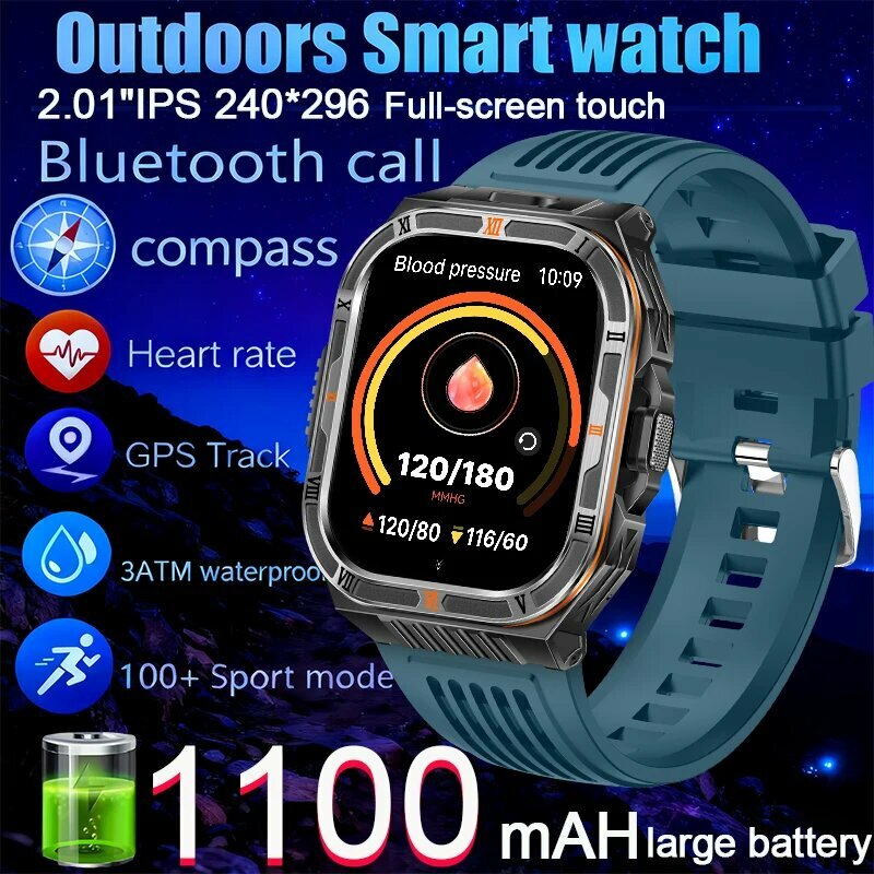 T-REX3 ULTRA New GPS Smart Watches 1100Mah Battery Compass 3ATM Waterproof Tactics Sport Flashlight BT call Smart Bracelet Man