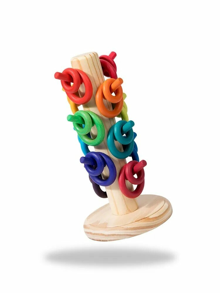 Игрушка "Радужное дерево" для набрасывания колец, деревянная, 13x24,6 см