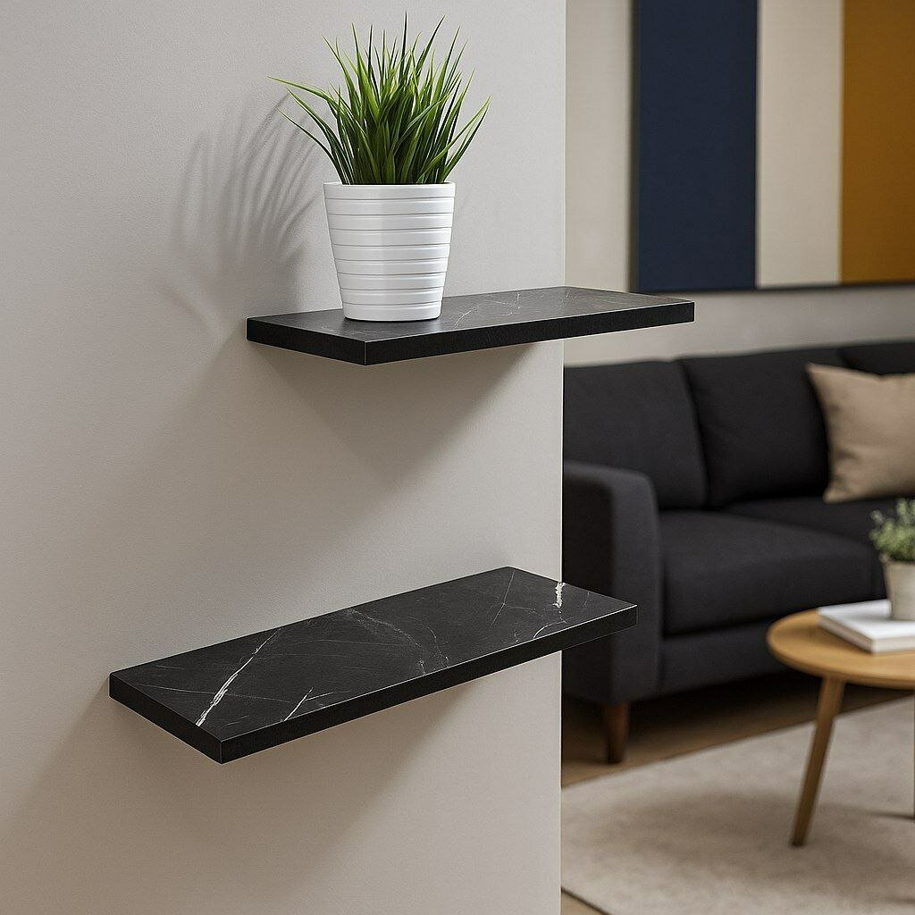 Настенные полки, стиль лофт, прямые, ЛДСП, 16,5 см x 43 см, чёрный мрамор, комплект 2 шт.