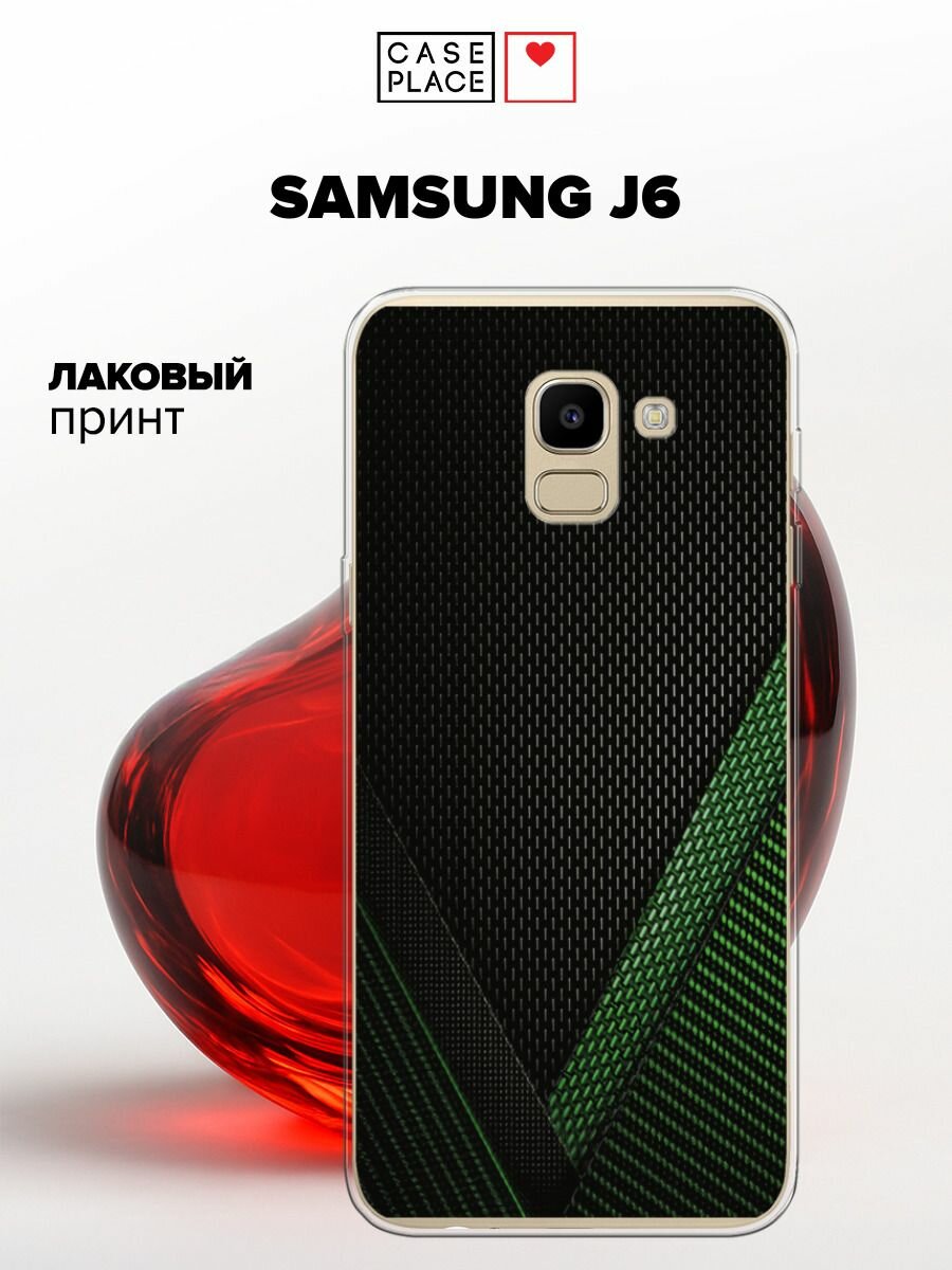 Силиконовый чехол на Samsung Galaxy J6 2018 / Самсунг Галакси Джей 6 2018 с принтом Карбон зеленый