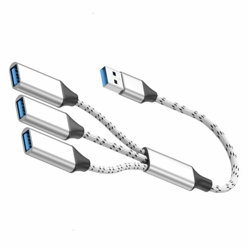 Кабели-переходники otg для док-станции USB к 3 кабелям usb2.0-USB с серебристой оплеткой