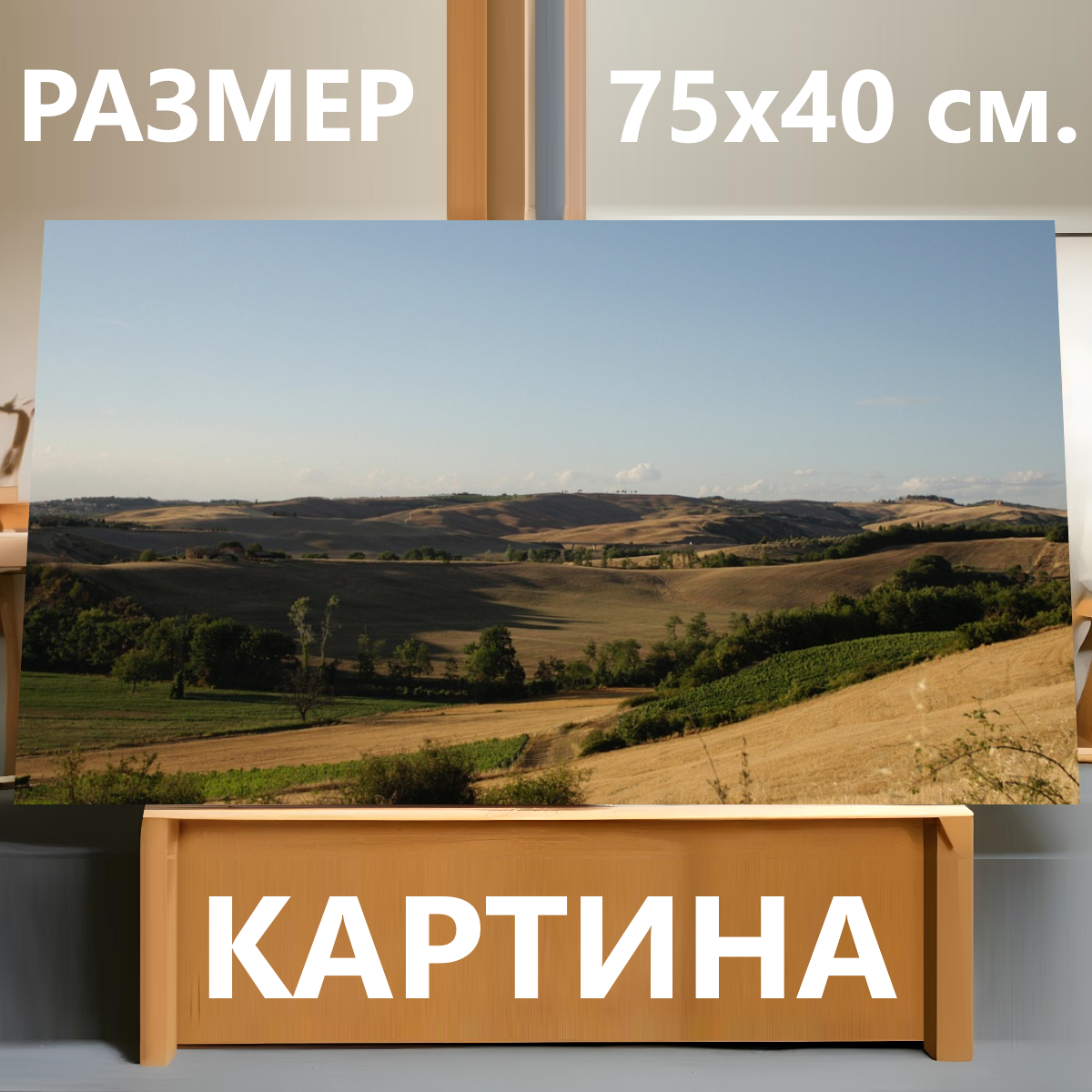 Картина на холсте "Тоскана, поле, италия" на подрамнике 75х40 см. для интерьера